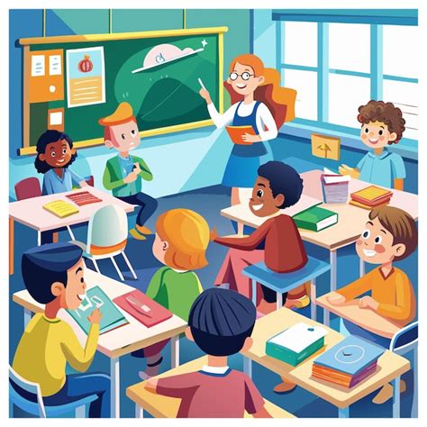 A Vector Illustration Of A Lively Classroom With Students Back To School Premium Ai Generated