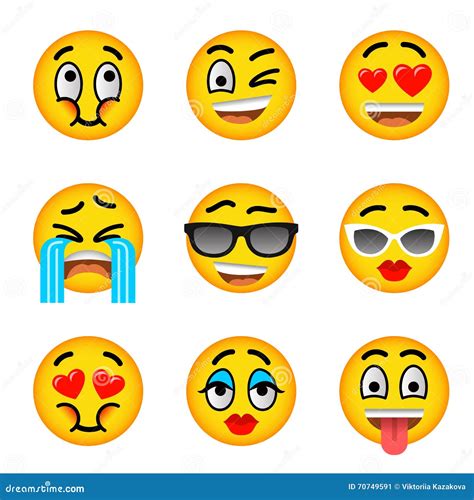 Установленные значки вектора Emoji стороны Smiley плоские Иллюстрация