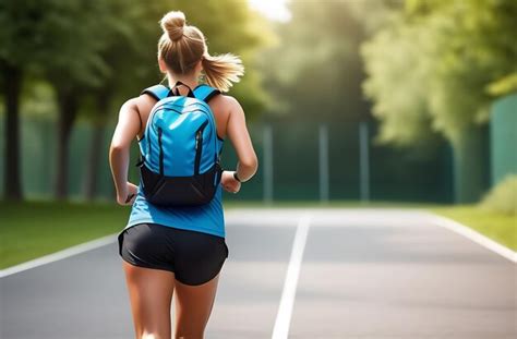 Premium Photo Female Runner With Backpack Running Marathon Back View