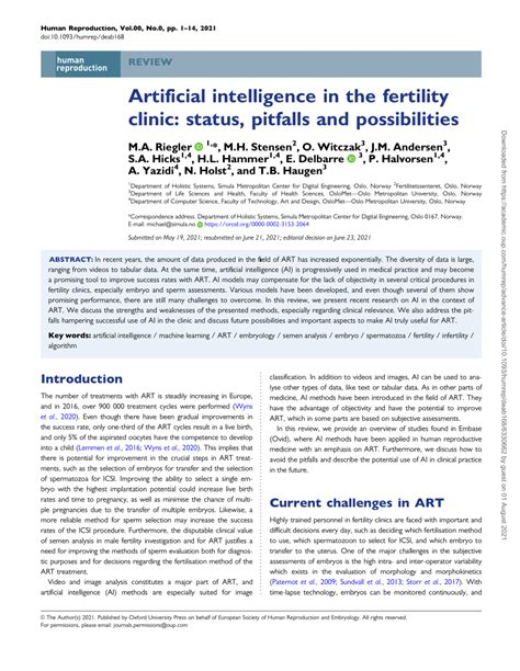 Pdf Artificial Intelligence In The Fertility Clinic Status Pitfalls