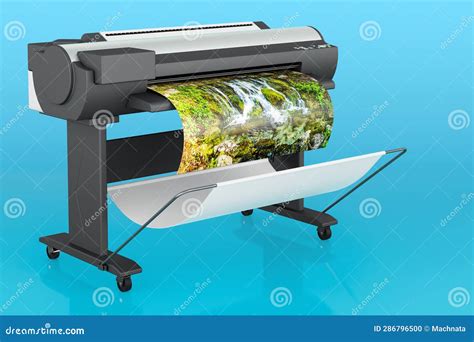 Plotter Large Format Inkjet Printer On Blue Background 3d Rendering