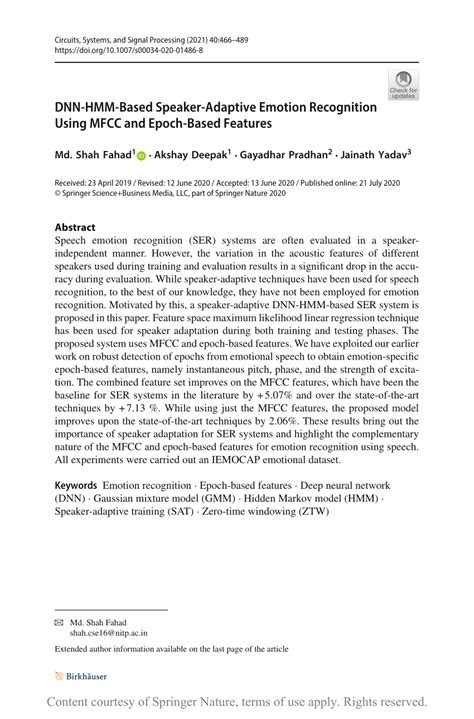 Dnn Hmm Based Speaker Adaptive Emotion Recognition Using Mfcc And Epoch