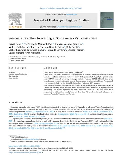 Pdf Seasonal Streamflow Forecasting In South America S Largest Rivers