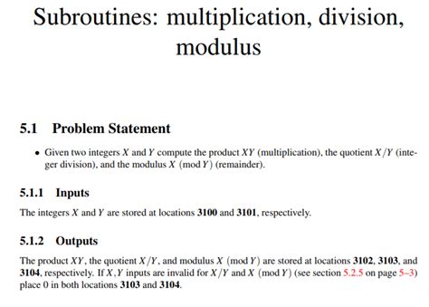 Subroutines Multiplication Division Modulus 51