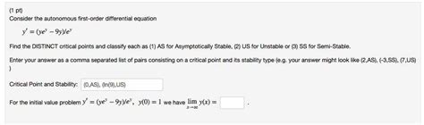 Solved 1 Pt Consider The Autonomous First Order
