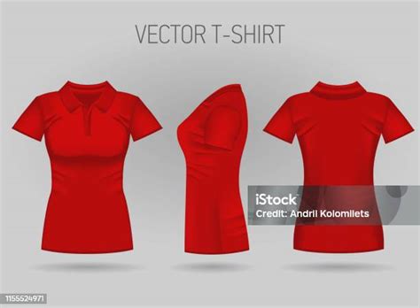 앞 뒤 및 측면 전망에 빈 여자의 빨간 반 소매 폴로 셔츠 현실적인 여성 T 셔츠 0명에 대한 스톡 벡터 아트 및 기타 이미지 0명 3차원 형태 T 셔츠 Istock