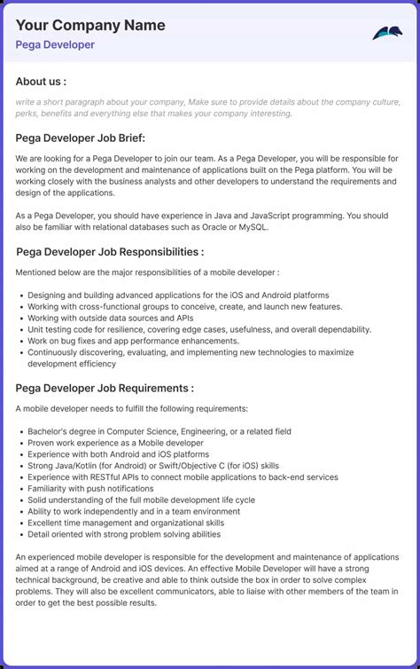 Pega Developer Job Description