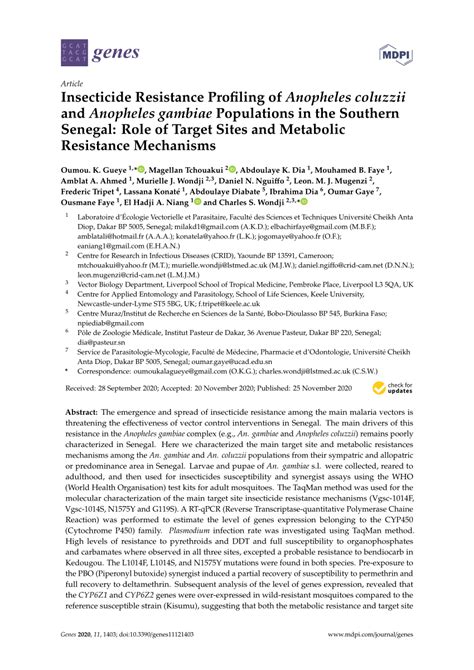Pdf Insecticide Resistance Profiling Of Anopheles Coluzzii And