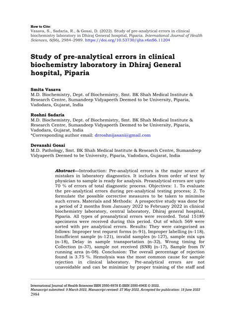 PDF Study Of Pre Analytical Errors In Clinical Biochemistry