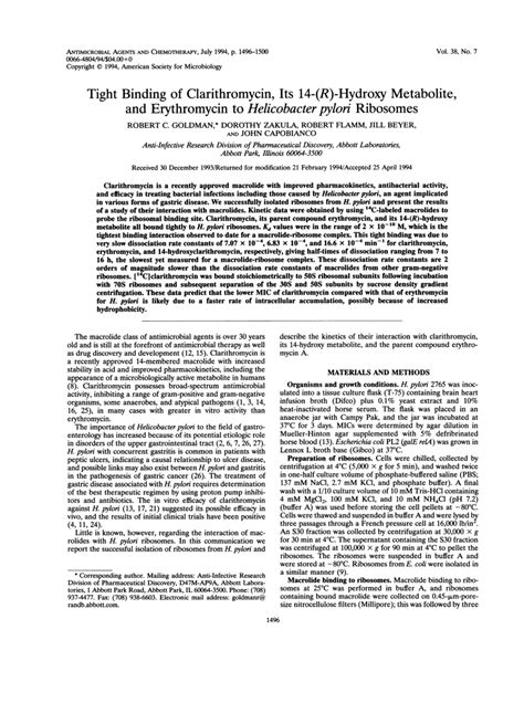 Pdf Tight Binding Of Clarithromycin Its 14 R Hydroxy Metabolite