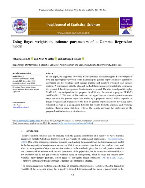Pdf Using Bayes Weights To Estimate Parameters Of A Gamma Regression Model