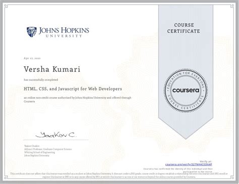 Versha Kumari On Linkedin Completion Certificate For Html Css And Javascript For Web Developers