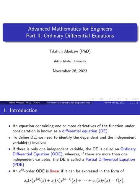 part ii ode pdf ordinary differential equation differential