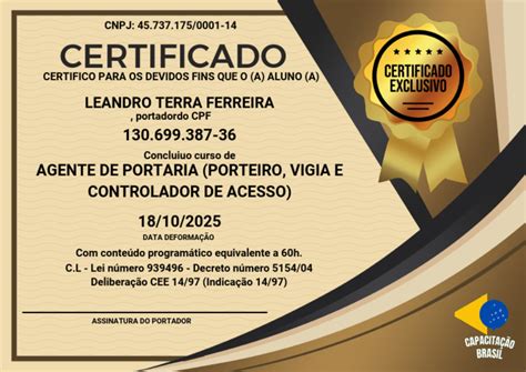 Certificado De Agente De Portaria Pdf