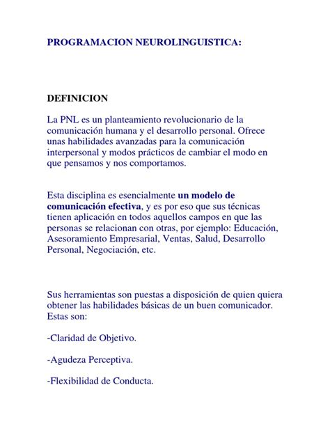 Programacion Neurolinguistica Pdf Programación Neurolingüistica Conceptos Psicologicos