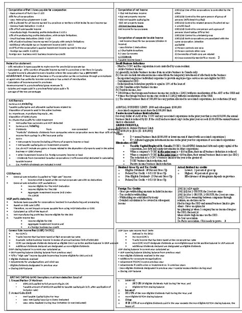 Cheat Sheet 2 Notes Computation Of Part 1 Taxes Payable For A