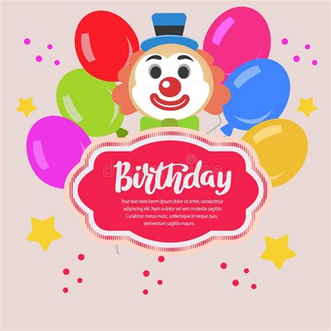 Tarjeta De Cumplea Os Colorida Con El Globo Y El Payaso Del Partido