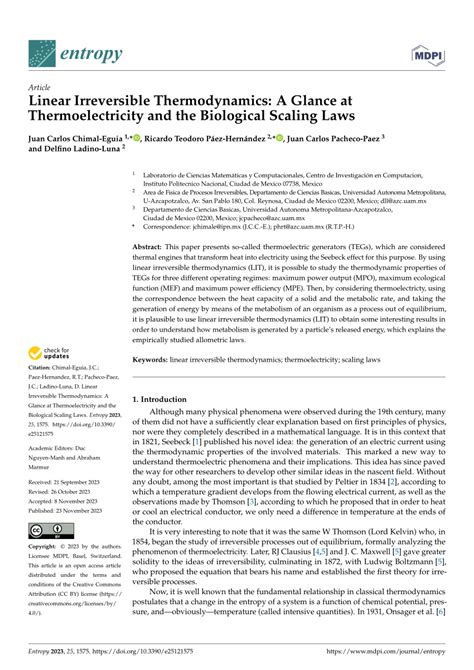 Pdf Linear Irreversible Thermodynamics A Glance At Thermoelectricity