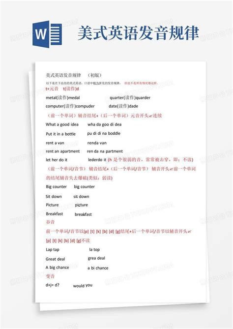 美式英语发音规律Word模板下载 编号qojpvdny 熊猫办公