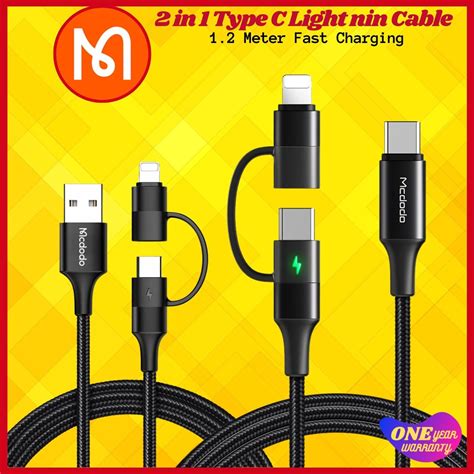 【1yrwarranty】mcdodo Ca 712 Pd Quick Charge Type C To Type C And Type C To Lightnin 2 In 1 Data