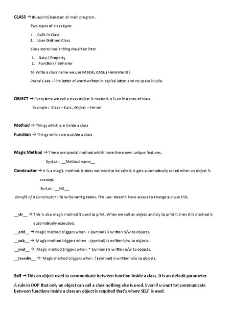 Python Object Oriented Programming Class → Blueprintskeleton Of Main