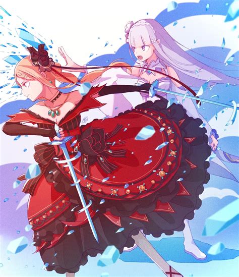 Emilia And Priscilla Barielle Re Zero Kara Hajimeru Isekai Seikatsu Drawn By Risui Ao Danbooru