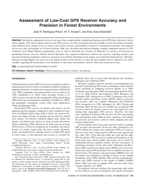 Pdf Assessment Of Low Cost Gps Receiver Accuracy And Precision In Forest Environments