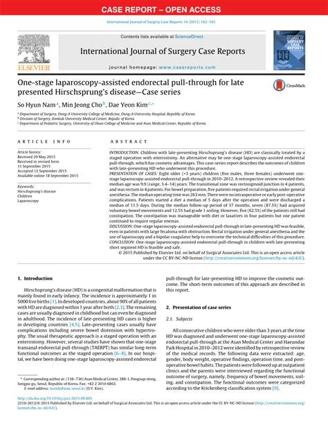 Pdf One Stage Laparoscopy Assisted Endorectal Pull Through For Late
