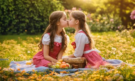 Lexica Two 10 Year Old Sisters Hug And Kiss Each Other During A