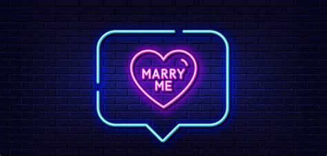 Marry Me Line Icon Sweet Heart Sign Wedding Love Neon Light Speech