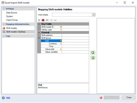 Excel Import Shift Model Dialog
