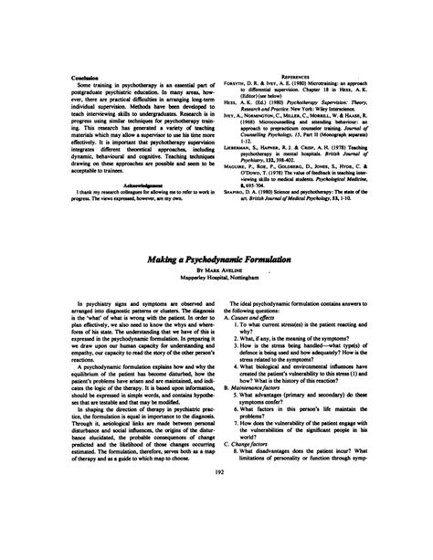 Pdf Making A Psychodynamic Formulation