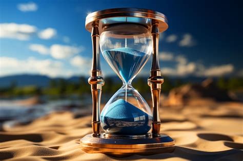 Premium Ai Image Hourglass On Blue Capturing The Flow Of Sand Text Friendly Environment