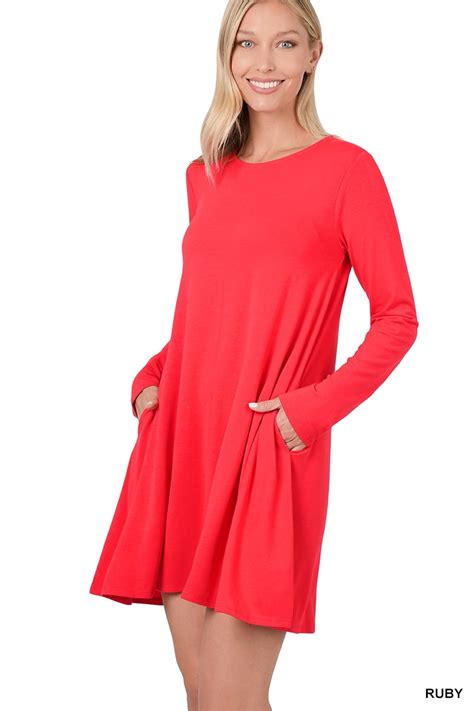 Zenana Women And Plus Long Sleeve Jersey Flared Tunic Top With Side