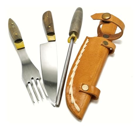 Juego Cuchillo Tenedor Y Chaira Acero Asado Parrilla Y Vaina Tienda