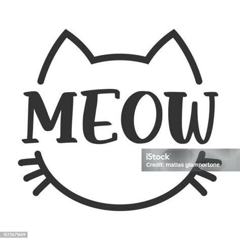 고양이 머리 픽토그램 안에 귀와 수염이 있는 야옹 글자 고양이 애호가와 고양이 엄마를 위한 귀여운 디자인 0명에 대한 스톡 벡터