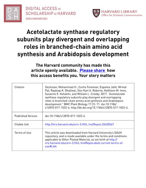 Acetolactate Synthase Regulatory Subunits Play Divergent And