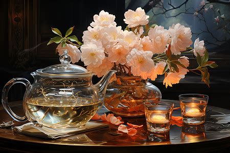 华美茶具和花朵高清图片下载 正版图片600866746 摄图网