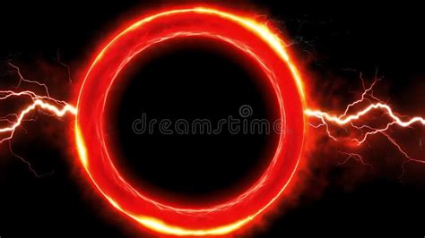 A Fiery Red Ring With Lightning Strikes On A Black Background Stock