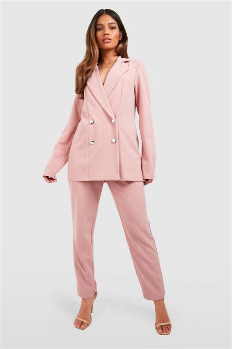 Jersey Double Breasted Blazer And Straight Leg Trouser Boohoo Uk