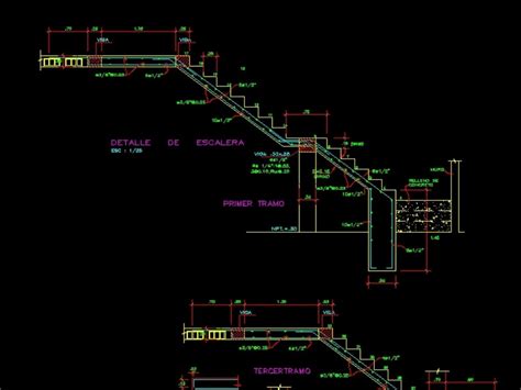Detalhe da construção de uma escada no AutoCAD biblioteca CAD