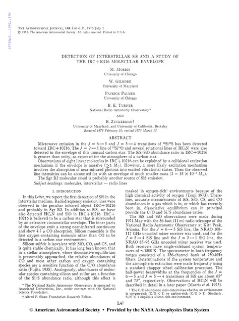 Pdf Detection Of Interstellar Sis And A Study Of The Irc 10216