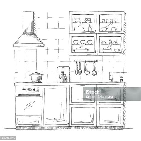 주방 스케치 계획입니다 손으로 만든 벡터 일러스트 레이 션 3차원 형태에 대한 스톡 벡터 아트 및 기타 이미지 3차원 형태 Draft Sports 가구 Istock