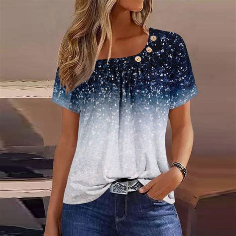 Sksloeg White Tops For Women Short Sleeve Pleated Button Decoration