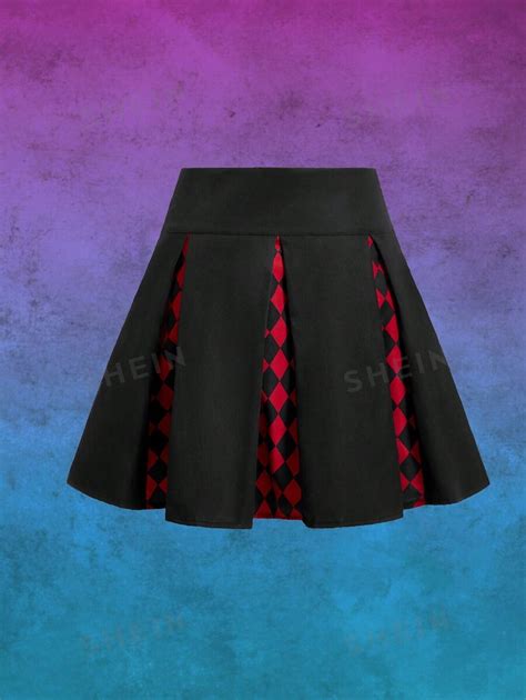 Harley Quinn Romwe Letter And Heart Print Box Pleated Skirt Shein Usa