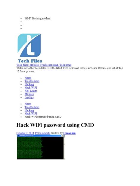 Hack Wifi Password Using Cmd Wi Fi Hacking Method Pdf Wi Fi