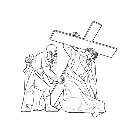 5th Station Of The Cross Simon Of Cyrene Helps Jesus Carry The Cross