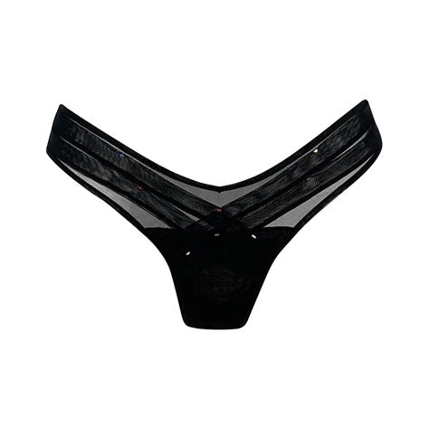 Black Mesh Thong Crossing Lines V Thong Nokaya