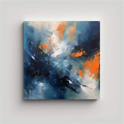 Cuadro Abstracto Multicolor Con Líneas Finas En Tonos Azules Y Naranjas