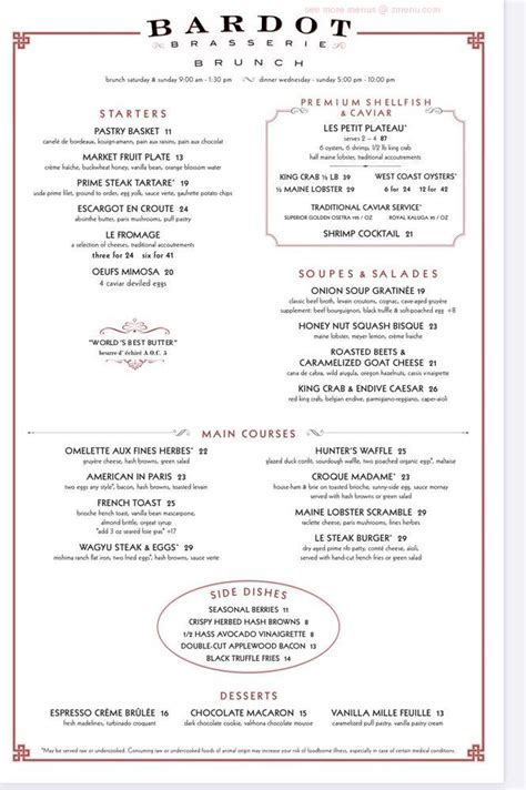 Menu At Bardot Brasserie Las Vegas 3730 S Las Vegas Blvd